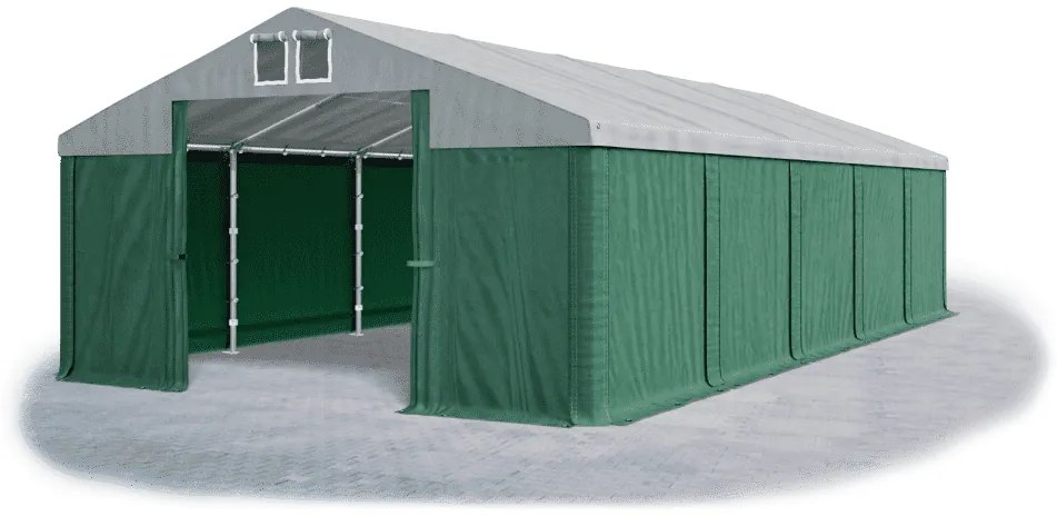 Skladový stan 5x10x2,5m střecha PVC 560g/m2 boky PVC 500g/m2 konstrukce ZIMA PLUS Šedá Zelená Zelená