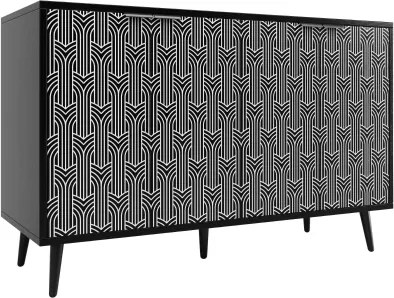 Aosom Jídelní skříňka s unikátními dvířky se vzorem rybí kosti, do obývacího pokoje a jídelny, 120 x 35 x 78 cm, černá