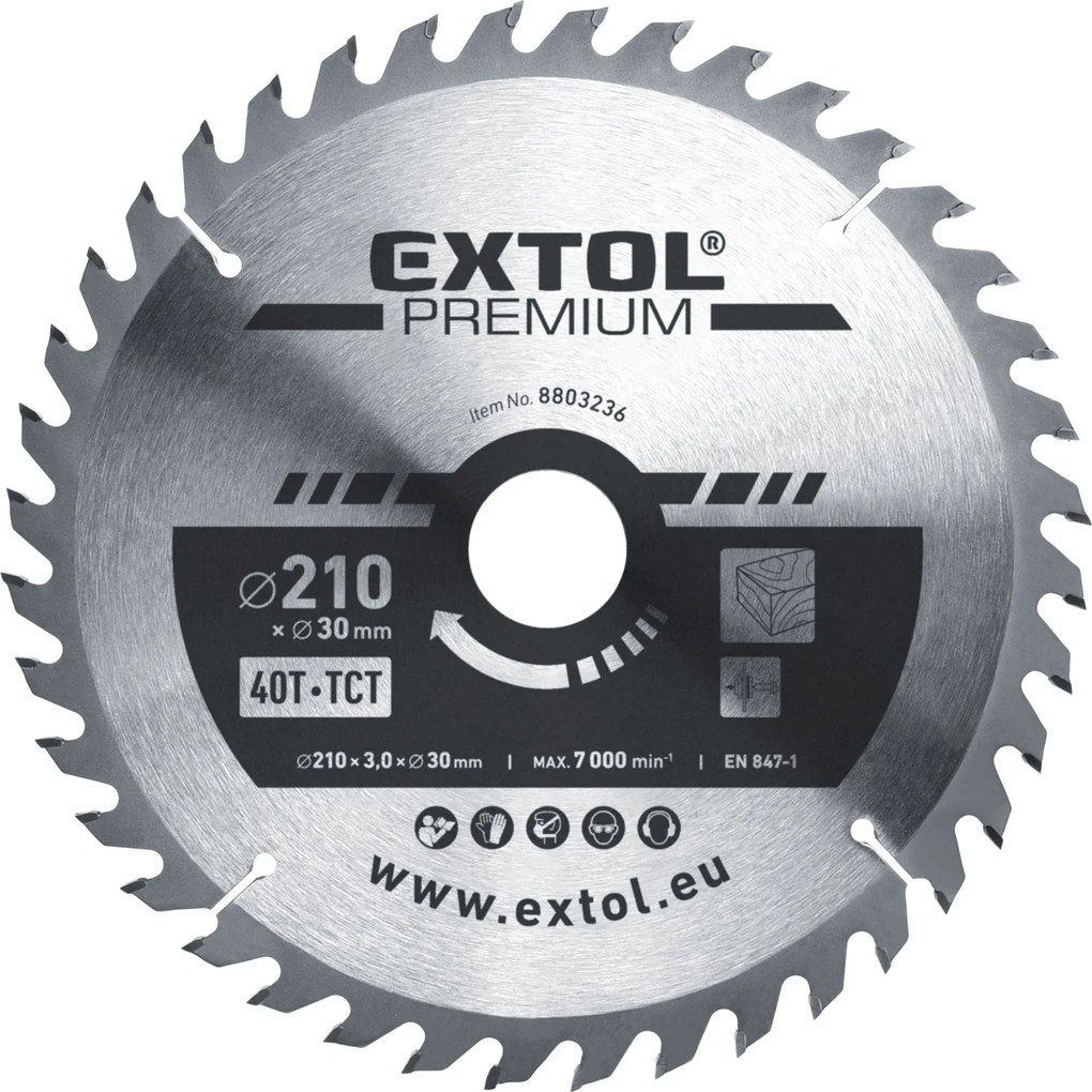 EXTOL PREMIUM pilový kotouč s SK plátky, 210x2,2x30mm, 60T, šířka SK plátků 3,2mm, SK Dostupné varianty: Pilový kotouč s SK plátky EXTOL PREMIUM ø 210x2,2x30mm/60 zubů