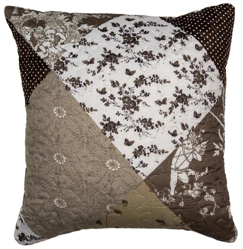 Hnědý povlak na polštář s květy Patchwork - 40*40 cm