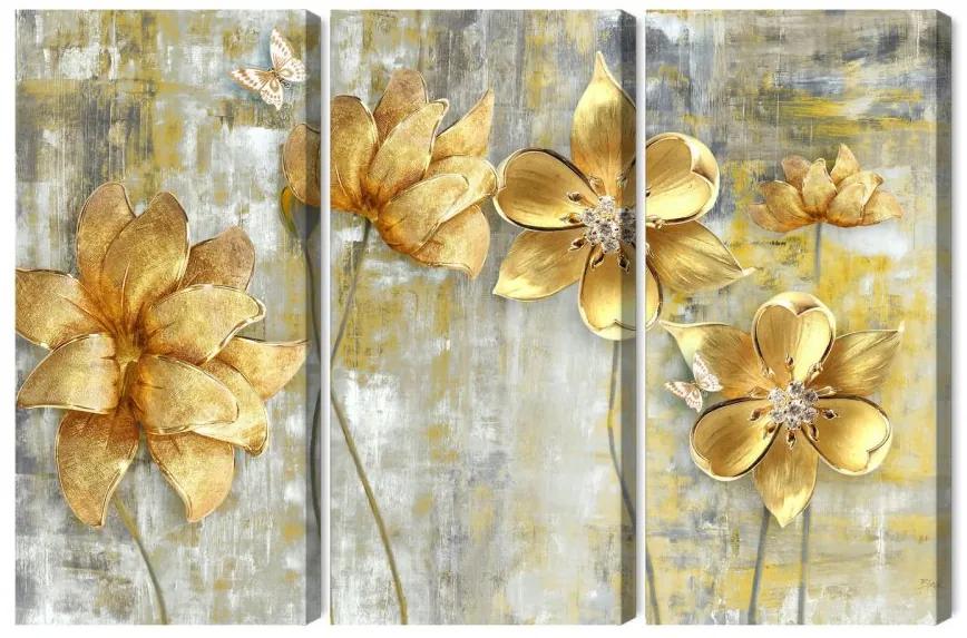 Vícedílný obraz Dekorativní Květiny V Odstínech Béžové Nedostatek Nedostatek Přírodní plátno 150x100
