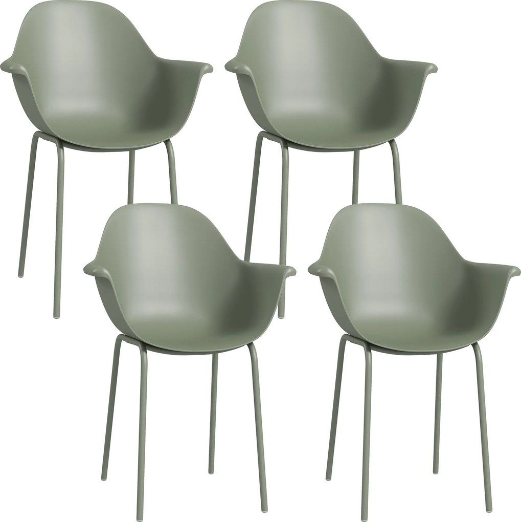 Sada zahradních židlí Outsunny – 4 weatherproof plastové zahradní židle s opěrkami a vysokým opěradlem, nosnost až 120 kg, zahradní nábytek pro dvorek