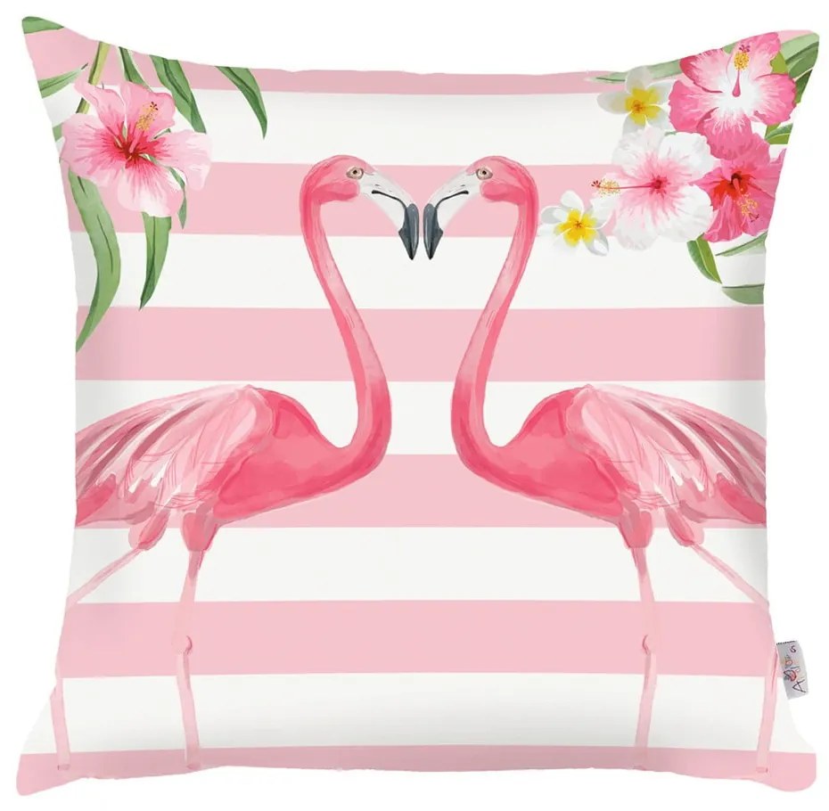 Růžový povlak na polštář Mike & Co. NEW YORK Lovely Flamingos, 43 x 43 cm
