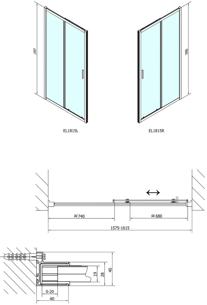 Polysan EASY sprchové dveře 1600mm, čiré sklo EL1815