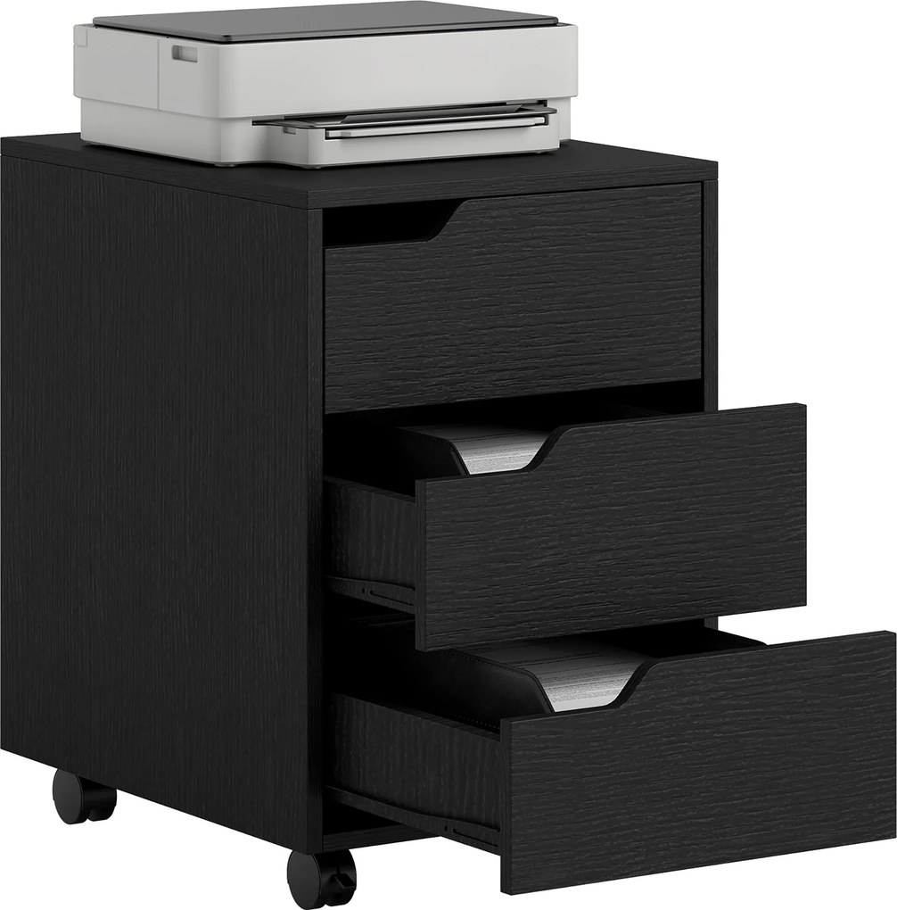 HOMCOM Kancelářská zásuvková jednotka na kolečkách, skříňka na dokumenty se 3 zásuvkami, organizér na stůl 40x50x57,5 cm, černá | Aosom