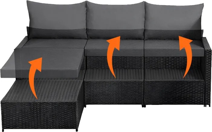 Velaco Ratanový zahradní nábytek Volta, 4 osoby, černý