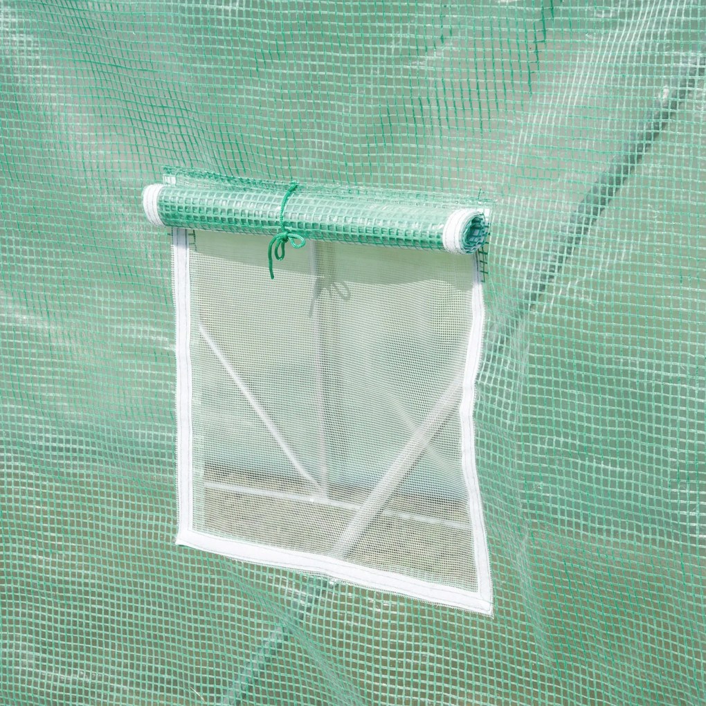 Fóliový skleník Outsunny o rozměrech cca 6 x 3 x 2 m s 8 okny, rolovacími dveřmi, rolovacími bočními stěnami, fóliovým tunelem odolným proti UV zářen…