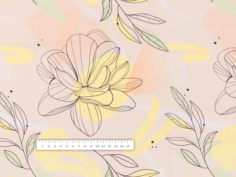 Biante Dekorační závěs TF-069 Žluto-růžové květy s lístky 140x140 cm