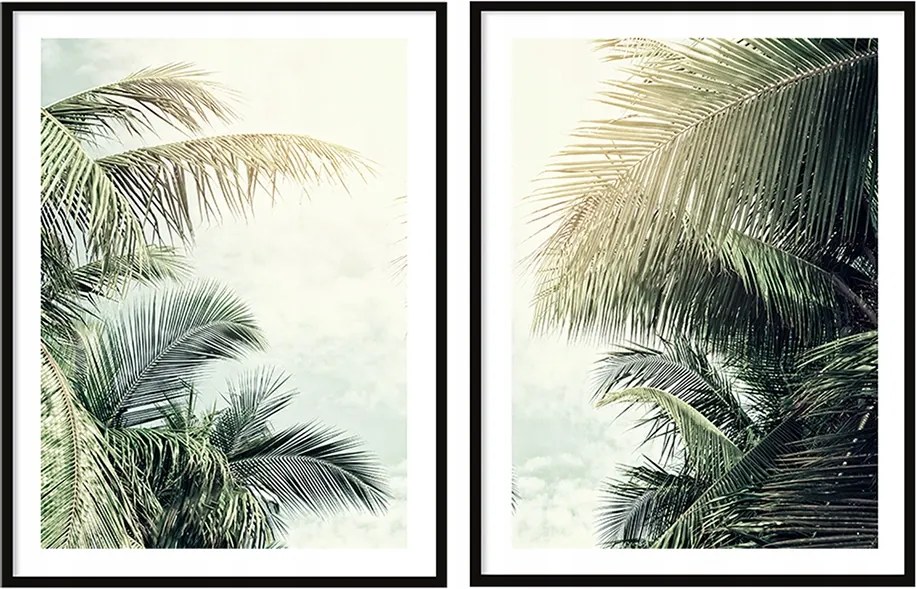 Obraz Plakáty V Rámu 53x73 cm Diptych Sada 2 obrazů Listy Palmy P2065