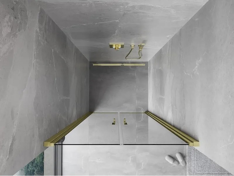 Mexen Otevírací sprchové dveře MIST (d+d) 90x200 cm 6 mm broušené zlato, průhledné, 8A7-090-000-55-00