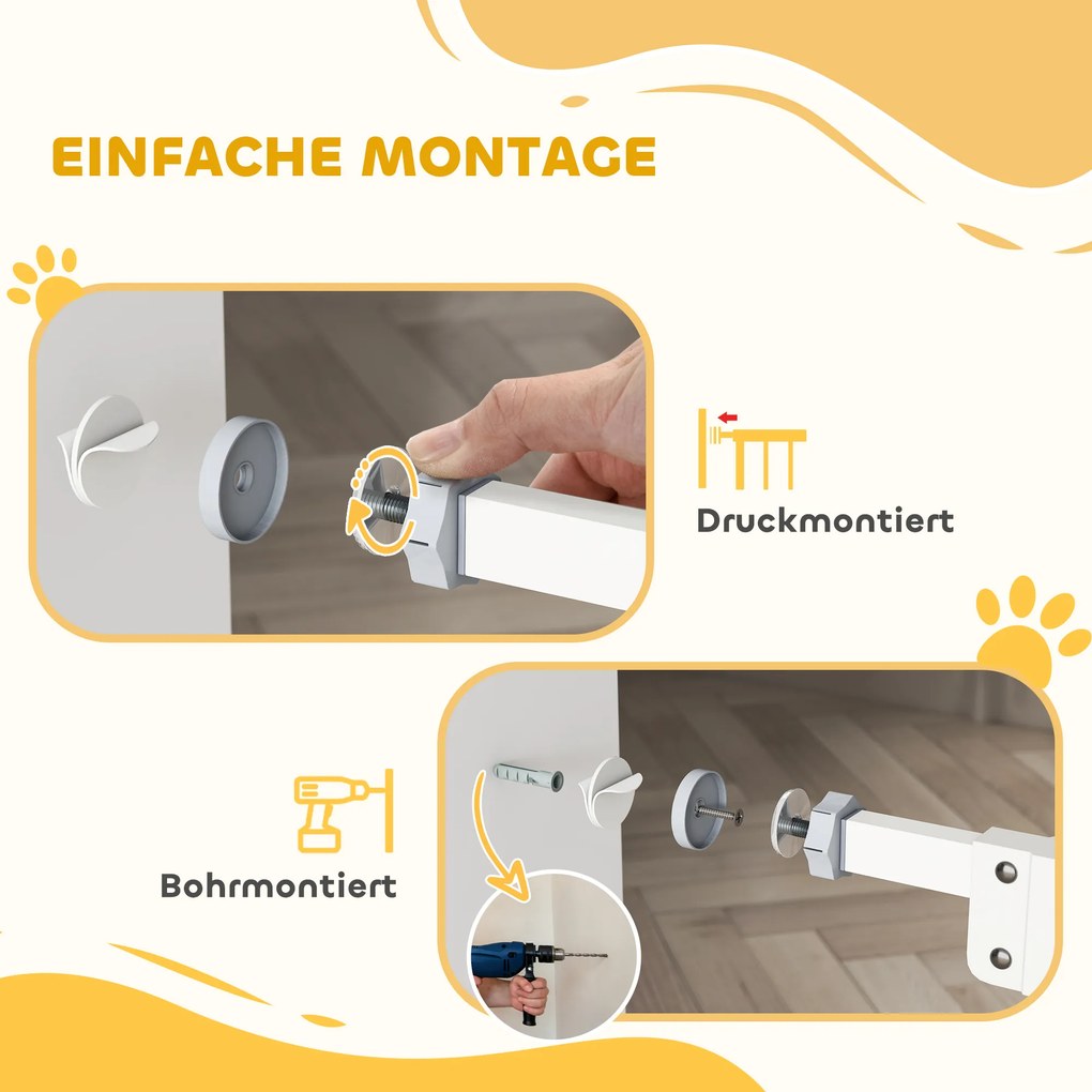 Ochranný kryt na dveře PawHut pro psy a děti, bez vrtání, s automatickým zavíráním, 74-80 cm, ochrana schodů