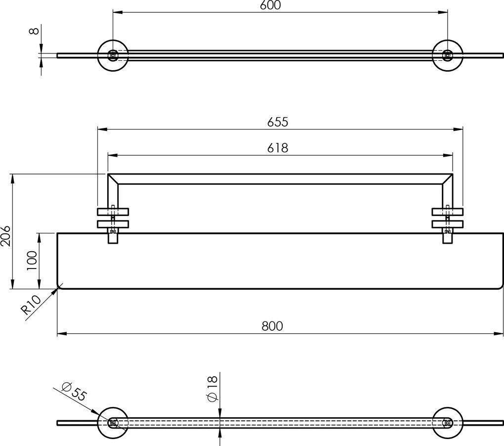 Polysan Polysan, X-ROUND police s držákem osušky na skleněnou zástěnu, chrom, XR458