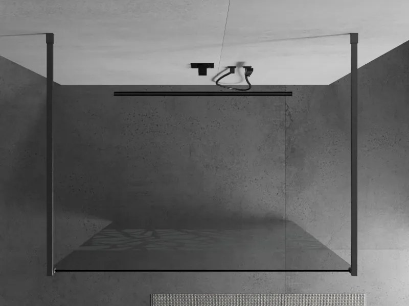 Mexen Kioto, sprchová zástěna Walk-In 100 x 200 cm, 8mm čiré sklo bílý vzor, grafitový profil, 800-100-002-66-85