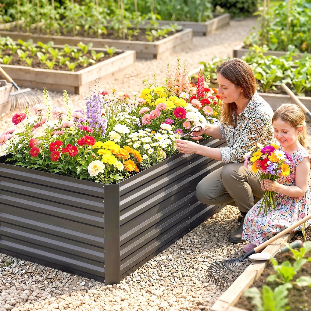 Outsunny vyvýšený záhon z oceli, záhon studený rám zahradní záhon květinový box zásuvný, sadba box sadba zelenina postel 180x90x60cm pro zahradu balk…