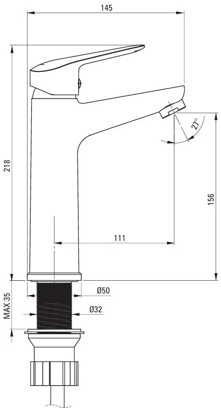 Deante Boro, umyvadlová baterie h-218, chromová, DEA-BMO_020N