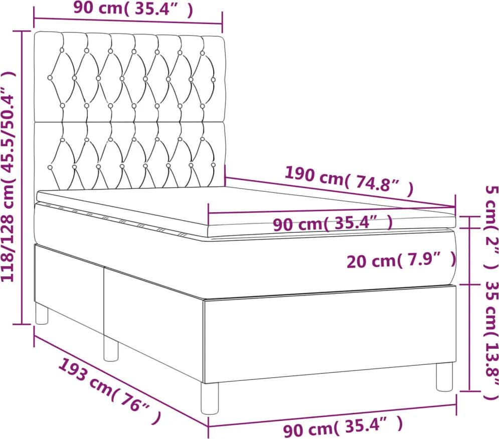 vidaXL Box spring postel s matrací 90x190 cm samet [3143179] Barva: Černá