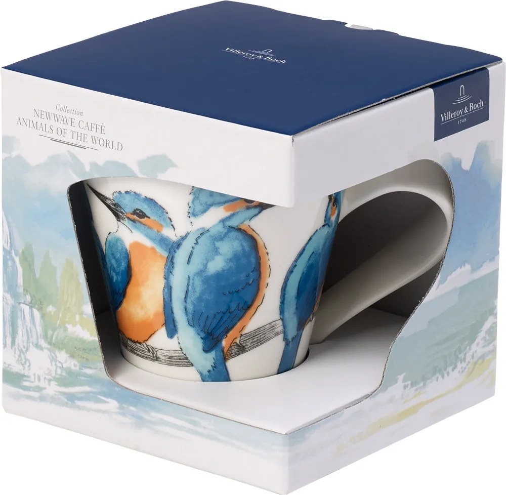 Villeroy&Boch Villeroy & Boch NewWave Caffè hrnek s uchem Ledňáček v dárkové krabičce, 13 × 9,5 × 11,3 cm, 240 ml
