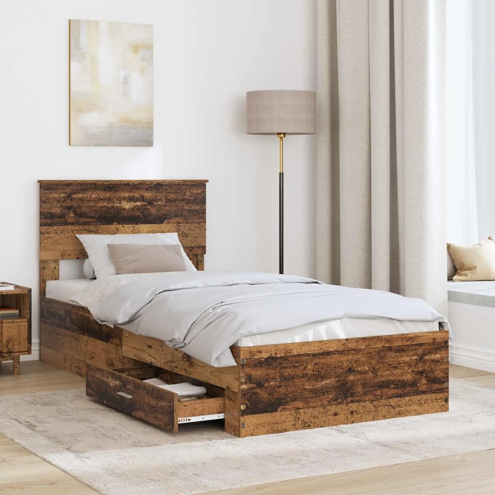 Rám postele s čelo Staré dřevo 90 x 190 cm Kompozitní dřevo 3408315