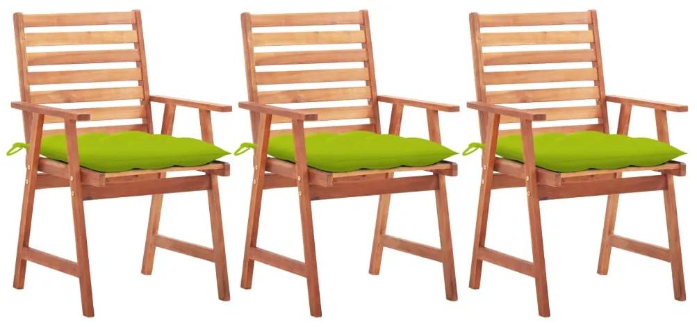 3064373 vidaXL Zahradní jídelní židle s poduškami 3 ks masivní akáciové dřevo