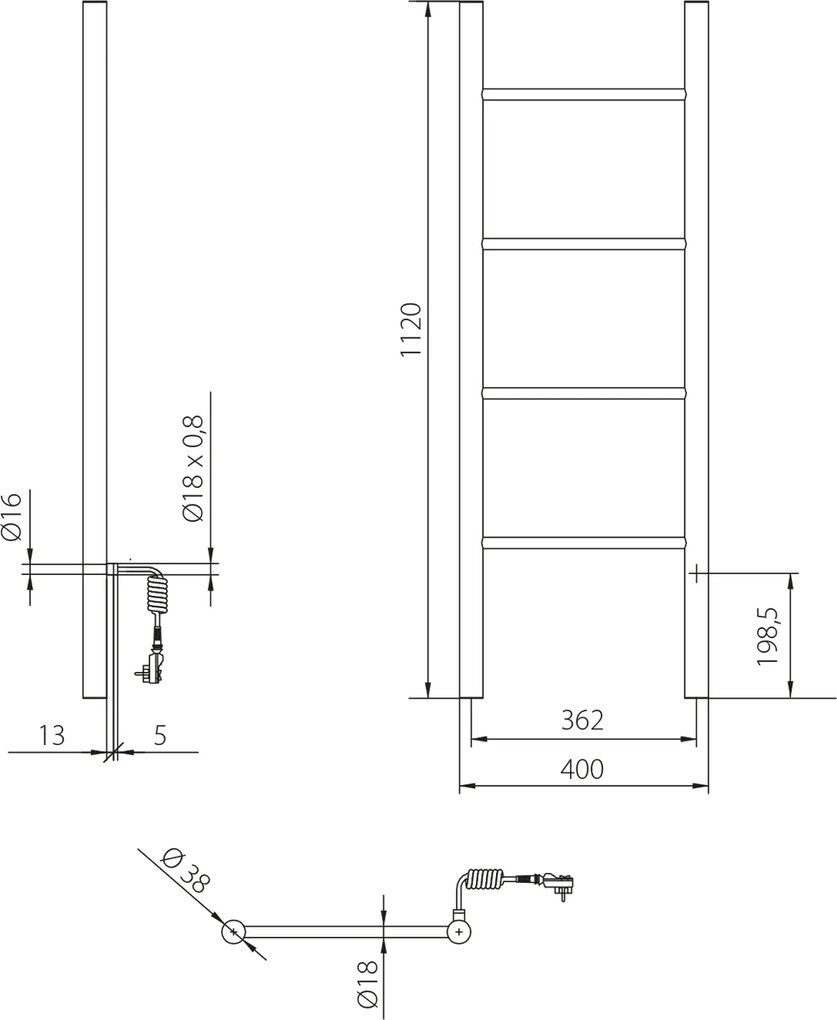 Sapho, KARBO Elektrický sušák ručníků, kulatý, 400x1120 mm, 87 W, černá, KB904