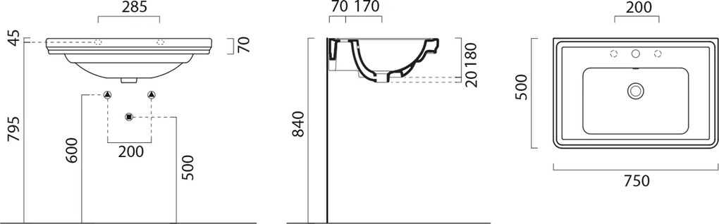 GSI CLASSIC keramické umyvadlo 75x50cm, 3 otvory, bílá ExtraGlaze 8787311