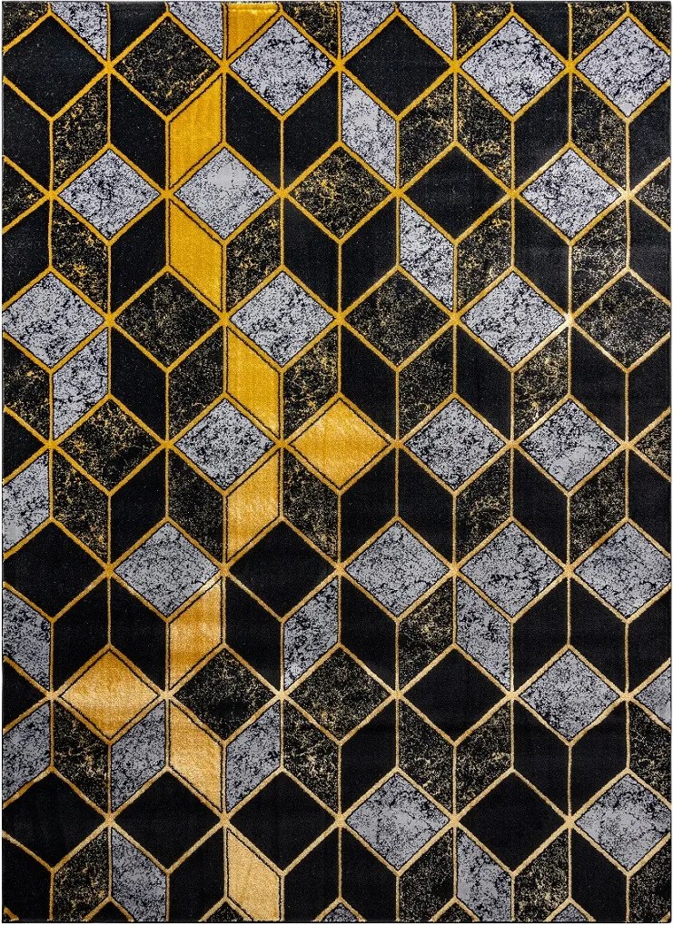Kusový koberec Gloss 400B 86 3D geometric black/gold, 140x190, čierna, kancelária, Dywany Łuszczów