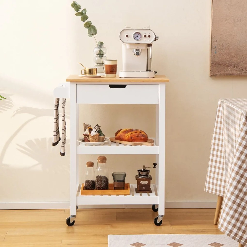 Costway Kuchyňský ostrov Bamboo Kitchen Island s výsuvnou zásuvkou a bočním
