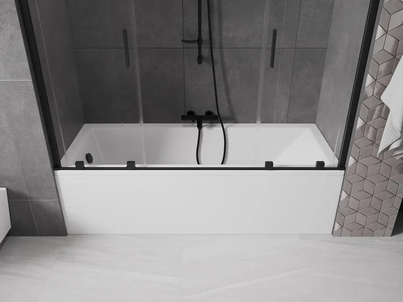 Mexen Velar Duo, 2-křídlová posuvná vanová zástěna 200 x 150 cm, 8mm čiré sklo, černý matný profil, 896-200-000-02-70