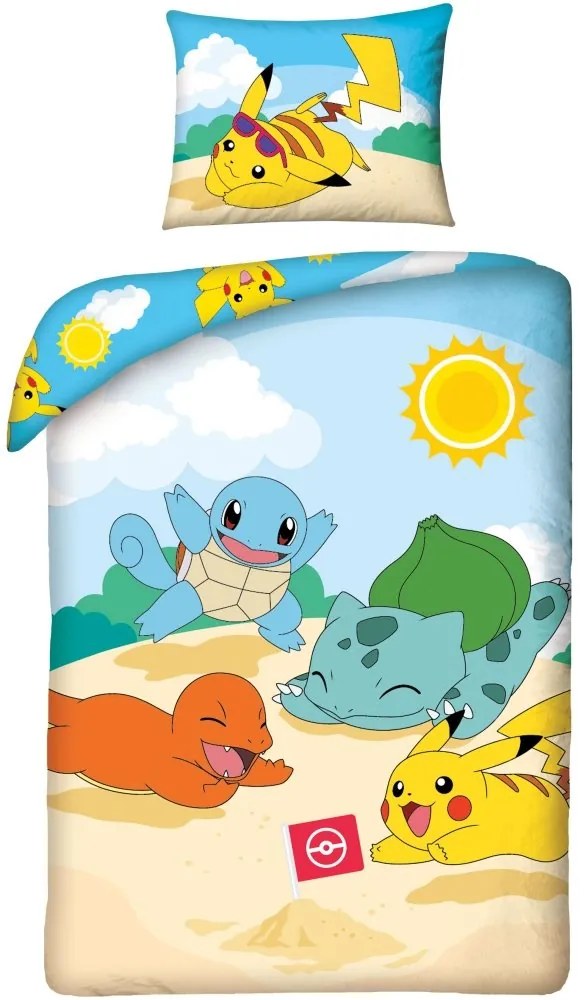 Bavlněné ložní povlečení Pokémoni - motiv Hano beach - 100% bavlna - 70 x 90 cm + 140 x 200 cm