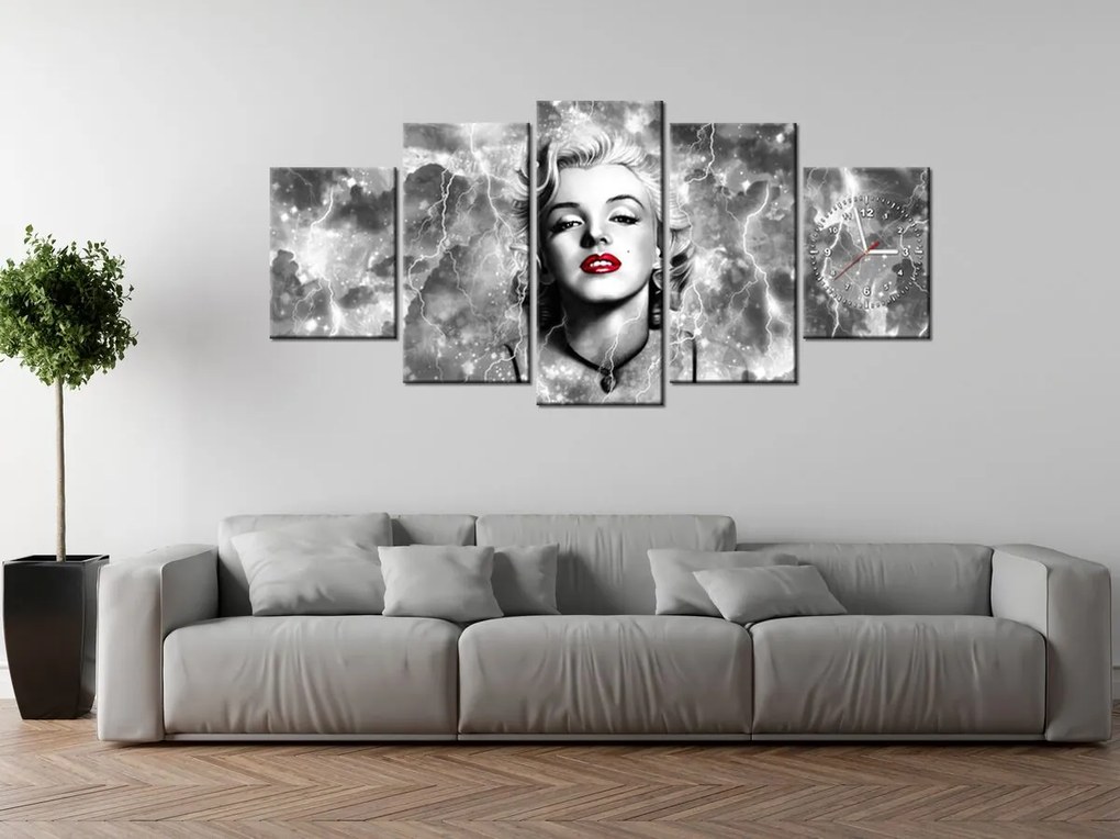 Gario Obraz s hodinami Elektrizující Marilyn Monroe - 5 dílný Rozměry: 150 x 70 cm