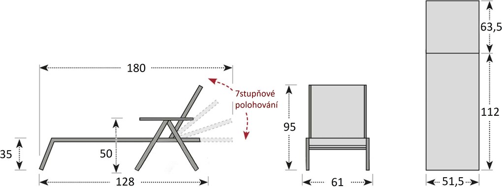Doppler BALI - skládací hliníkové zahradní lehátko - 2. jakost (N437)