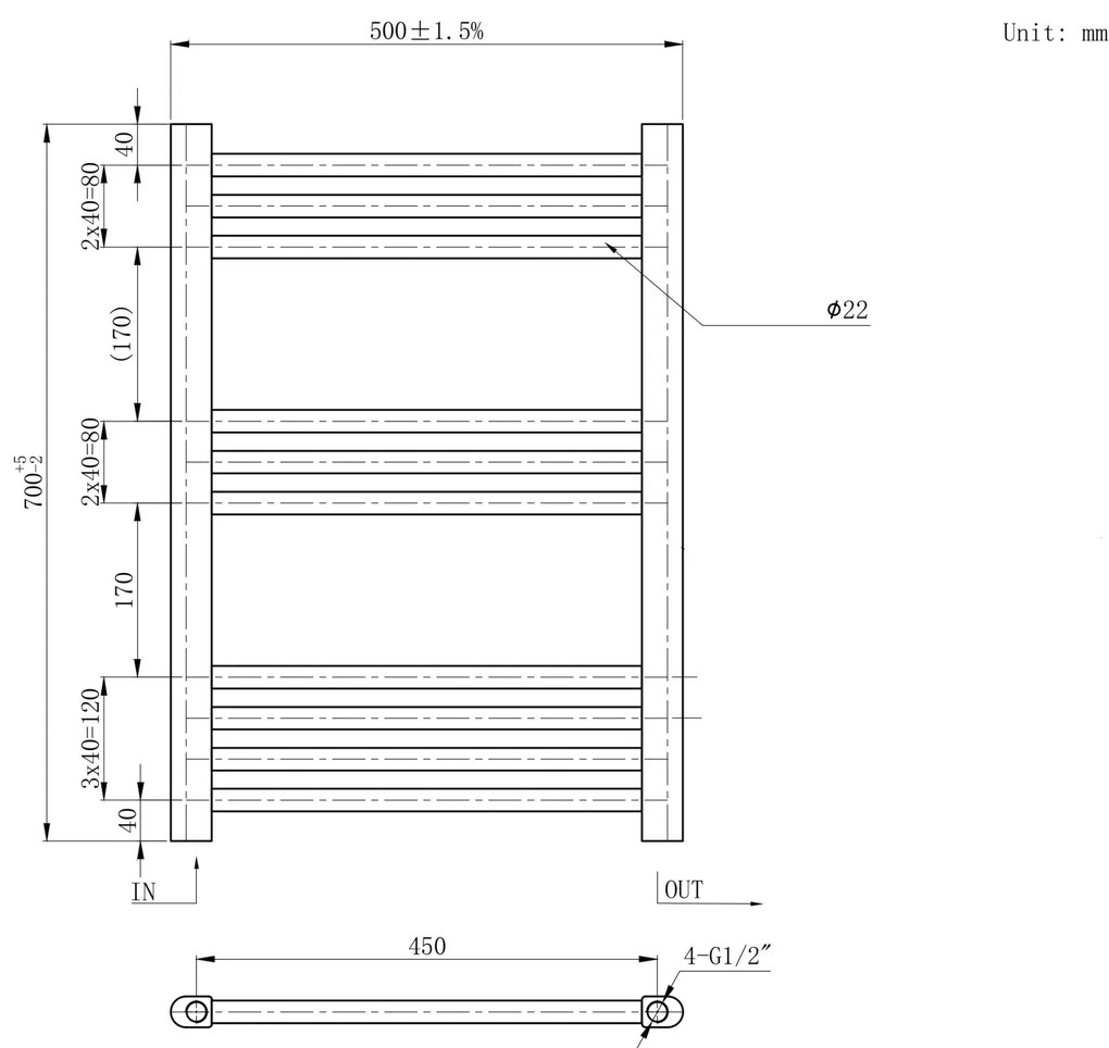 Gamma Erga Basic, topné těleso 700x500 mm, 273 W, bílá, ERG-LAV-BASIC-7050-WH
