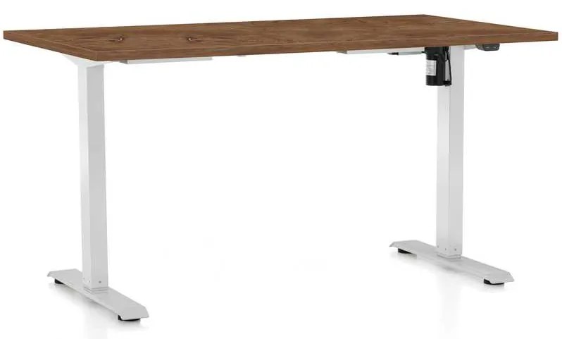 Výškově nastavitelný stůl OfficeTech A, 140 x 80 cm, bílá podnož, dub silverjack