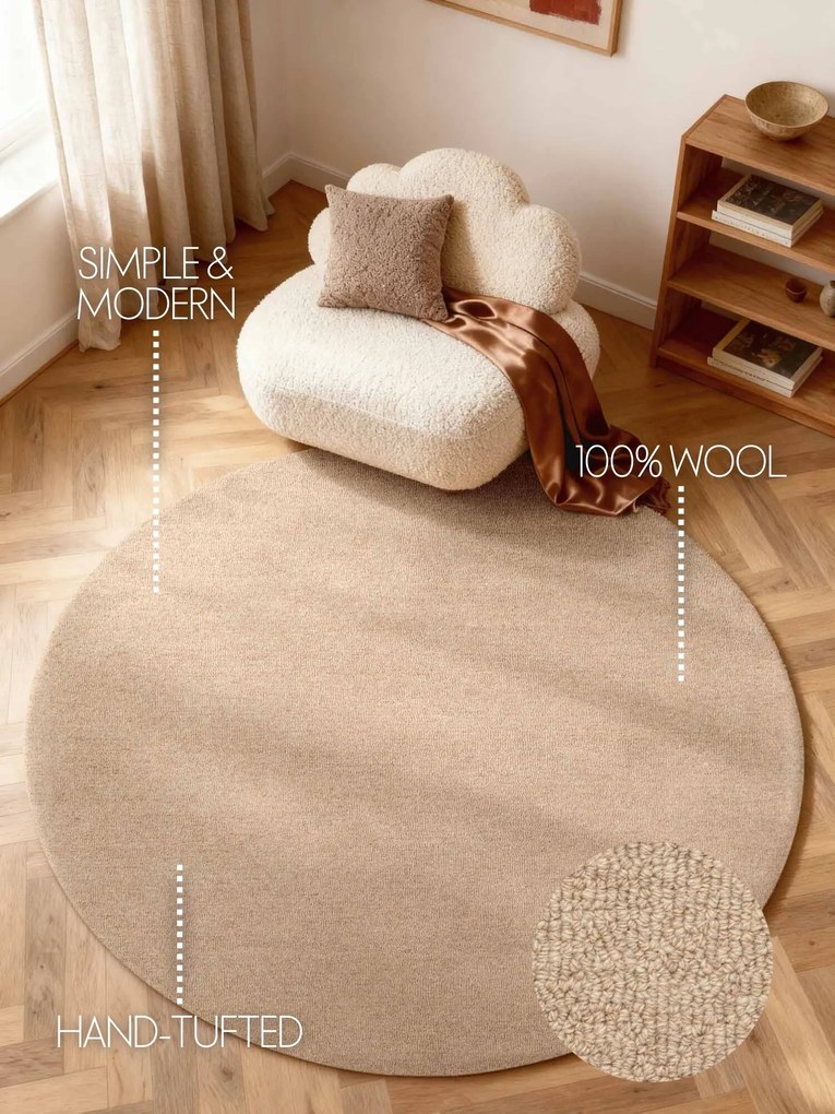 ELLE Decoration, Kusový koberec Puristic Knots 106320 Beige kruh z kolekce Elle, 160x160 (průměr) kruh, béžová, ložnice