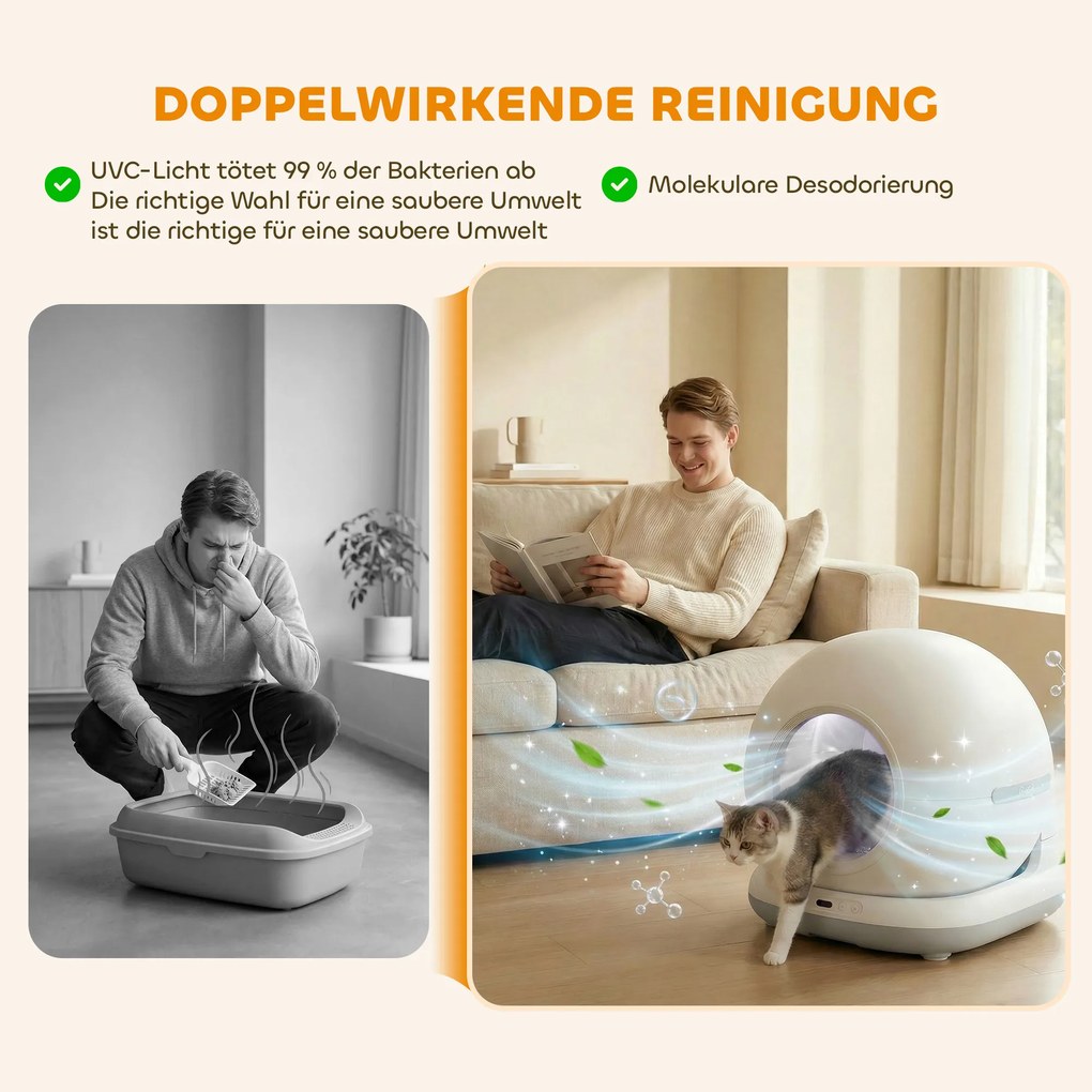 PawHut Samočisticí kočičí toaleta, XL 72L, samočisticí kočičí záchod s HD kamerou, ovládání přes aplikaci, sáčky na odpad, pro 1-12 kg