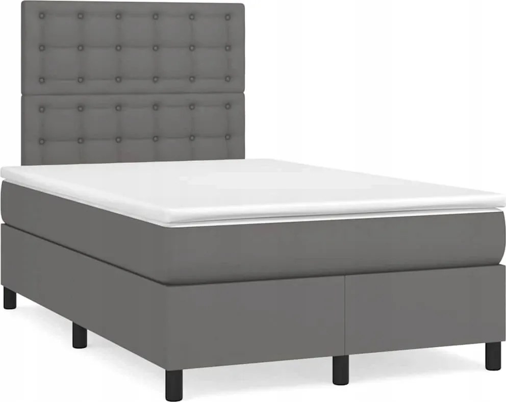 Box Spring Postel S Matrací A Led Šedá Umělá Kůže Šedá tlačítka 120 x 190
