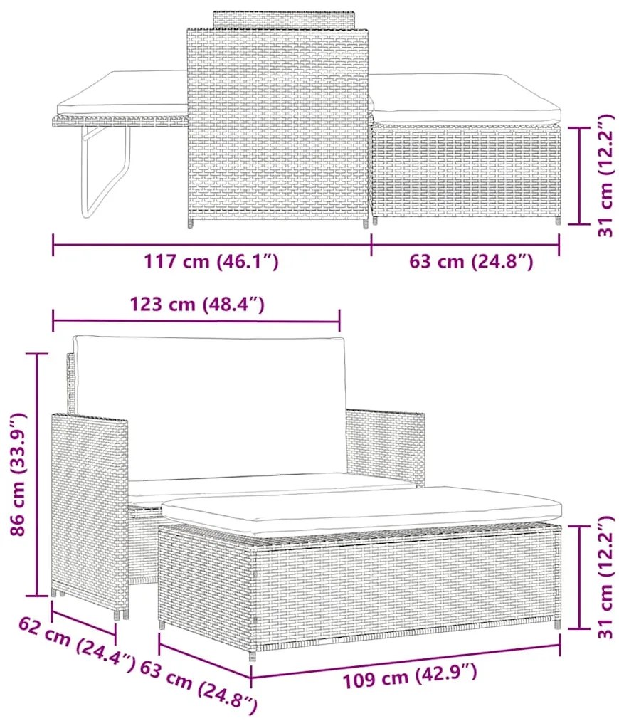 vidaXL Marketos 2dílná zahradní sedací souprava s poduškami polyratan šedá