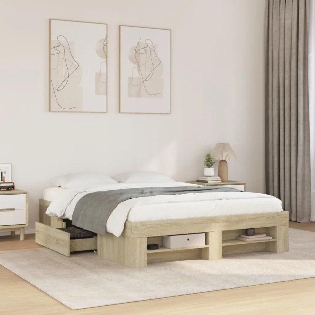 Rám postele bez matrace dub sonoma 140x190 cm kompozitní dřevo 3295501