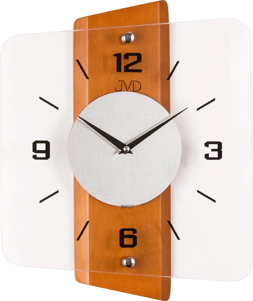 Skleněné dřevěné netikající tiché nástěnné hodiny JVD NS20131/41