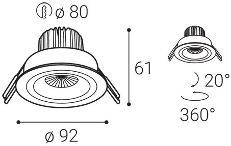 Led2 Zápustné LED svítidlo 191N ø 9,2 cm Stmívání, řízení: Casambi