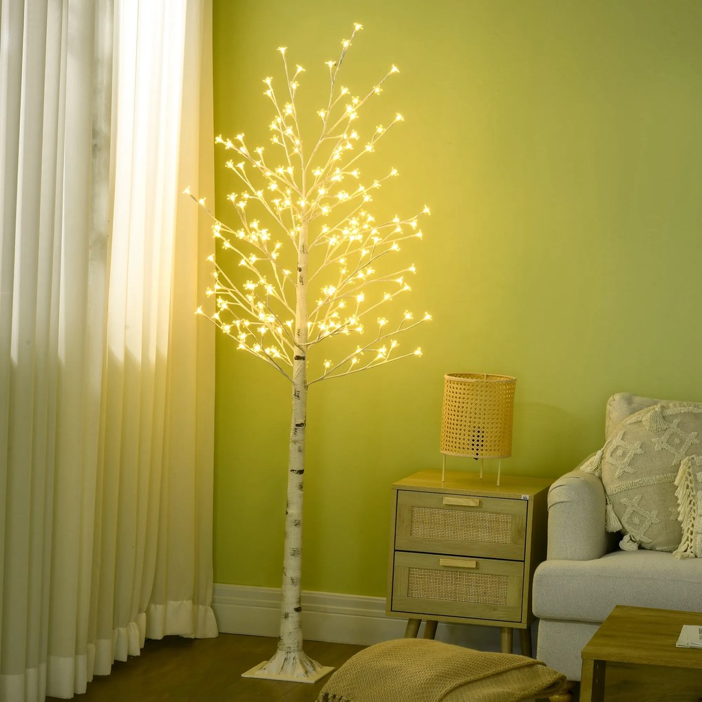 HOMCOM LED třešeň se 180 LED diodami 180 cm umělý stromek s osvětlením 3 úrovně jasu pro slavnostní vánoční výzdobu