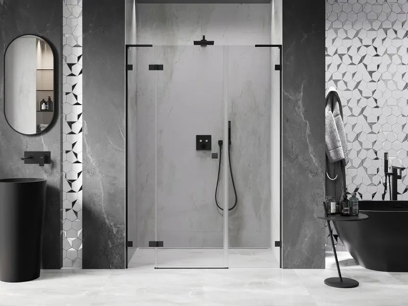 Mexen Lunar L, pravé otočné sprchové dveře 120 cm, čiré sklo, černý profil, 834SL-120-050-70-00-P