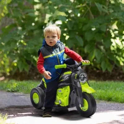AIYAPLAY Dětská elektrická motorka 2-5 let, 3 kola, 6 V, 3 km/h, s funkcí mýdlové bubliny, světelnými a zvukovými efekty, zelená