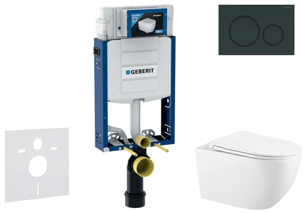 Geberit Kombifix - Set předstěnové instalace, klozetu Gaia a sedátka softclose, tlačítko Sigma20, černá lesk/černá mat SANI15CA5120