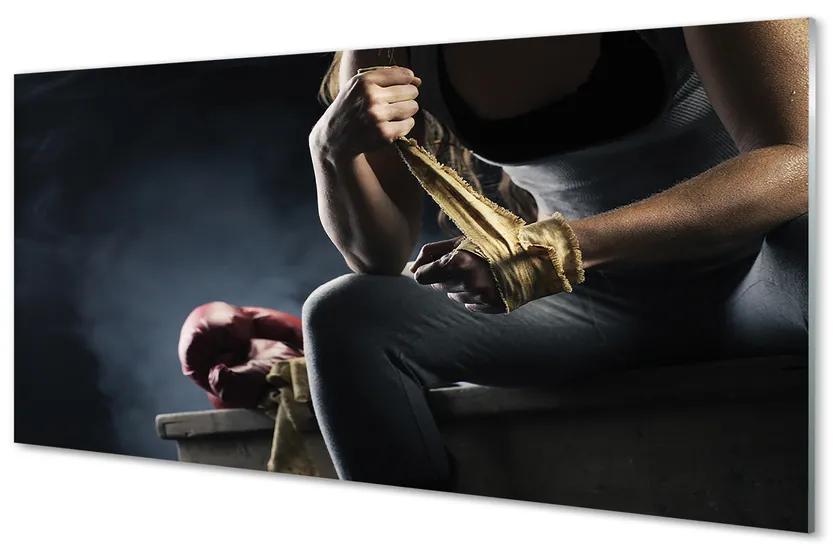 akrylový obraz Žena bandáž rukavice 125x50 cm