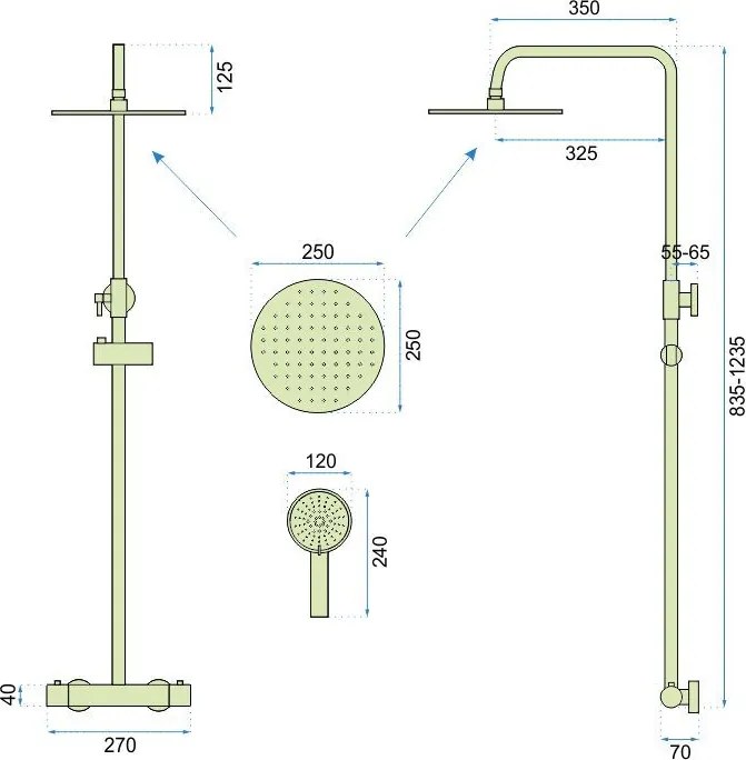 Rea Vincent, sprchový set s termostatickou baterií a dešťovou hlavicí 25cm, černá m atná, REA-P6600
