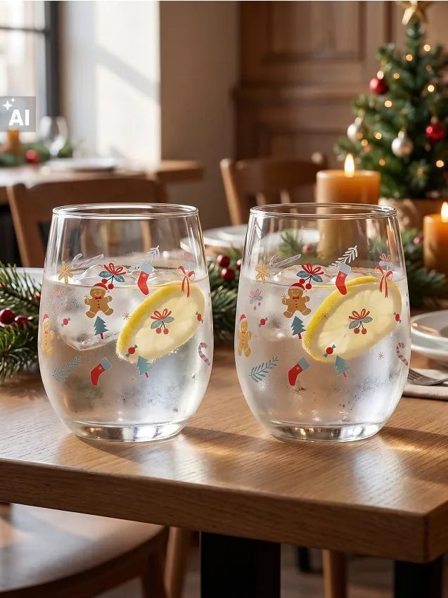 Sinsay - Vánoční sklenice s potiskem perníčků, vánočních stromků a cukrových hůlek 2 pack - clear