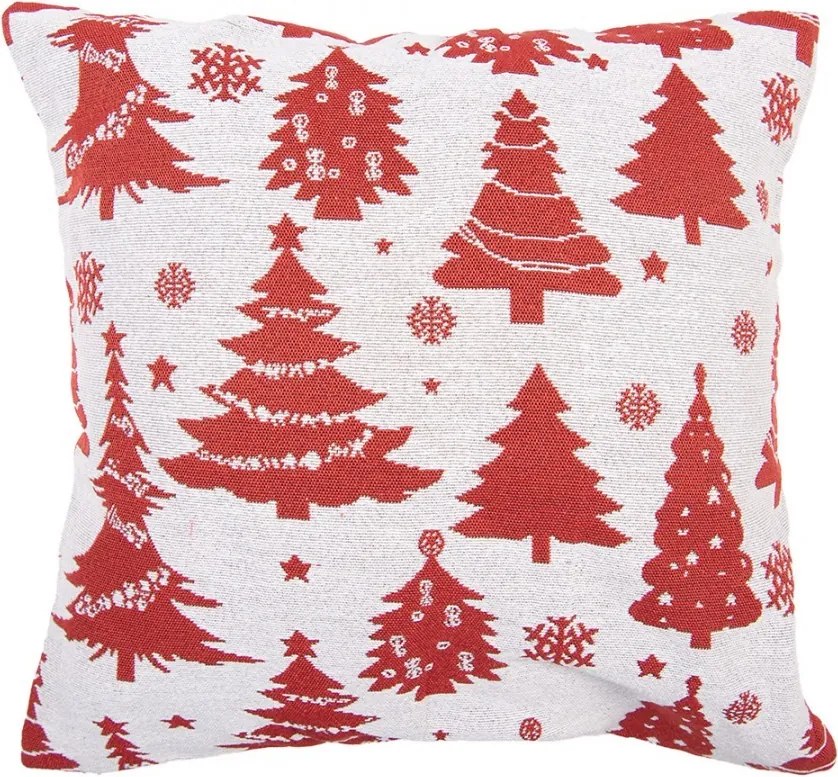 Bílo-červený dekorační polštář s vánočními stromky - 44*44*4 cm