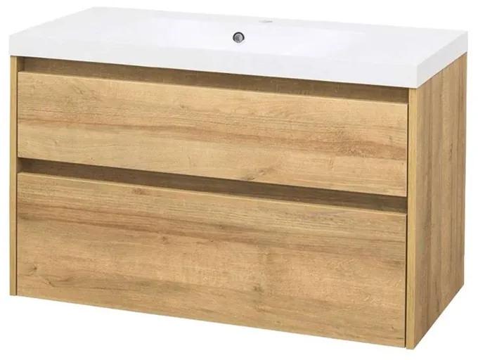 Mereo, Opto, koupelnová skříňka s umyvadlem z litého mramoru 101 cm, dub Riviera CN922M