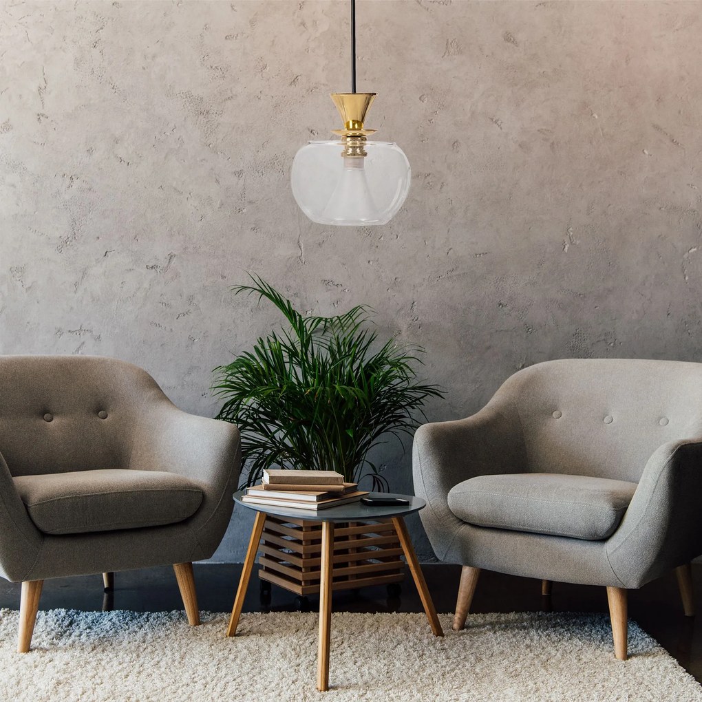 Toolight - Stropní lampa závěsná skleněná koule zlatá APP902-1CP, OSW-06676